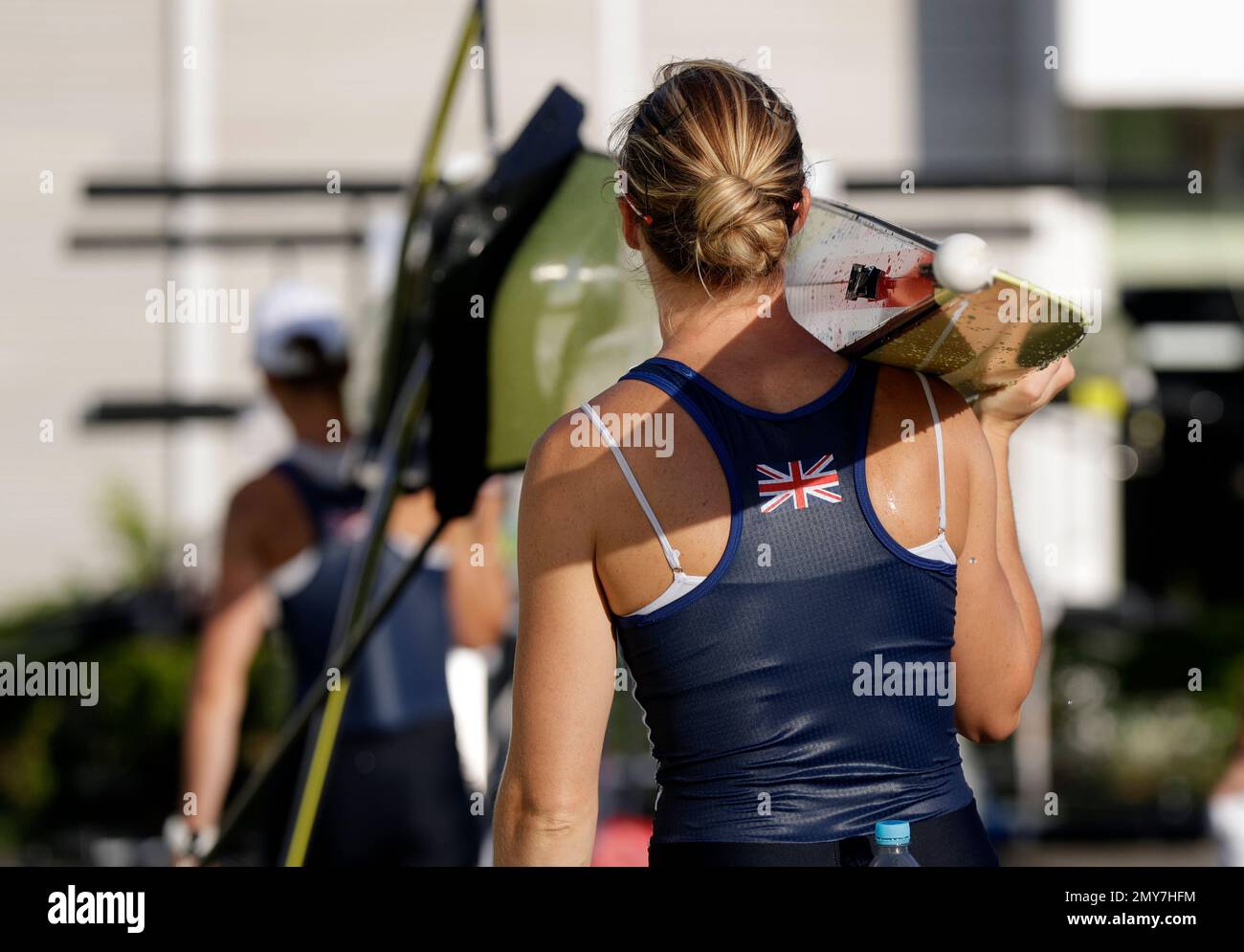 Britain rowers return to shore after rowing practice during the 2016 ...