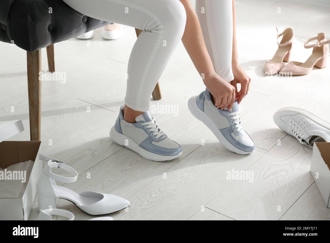 Model trying on shoes hi-res stock photography and images - Alamy