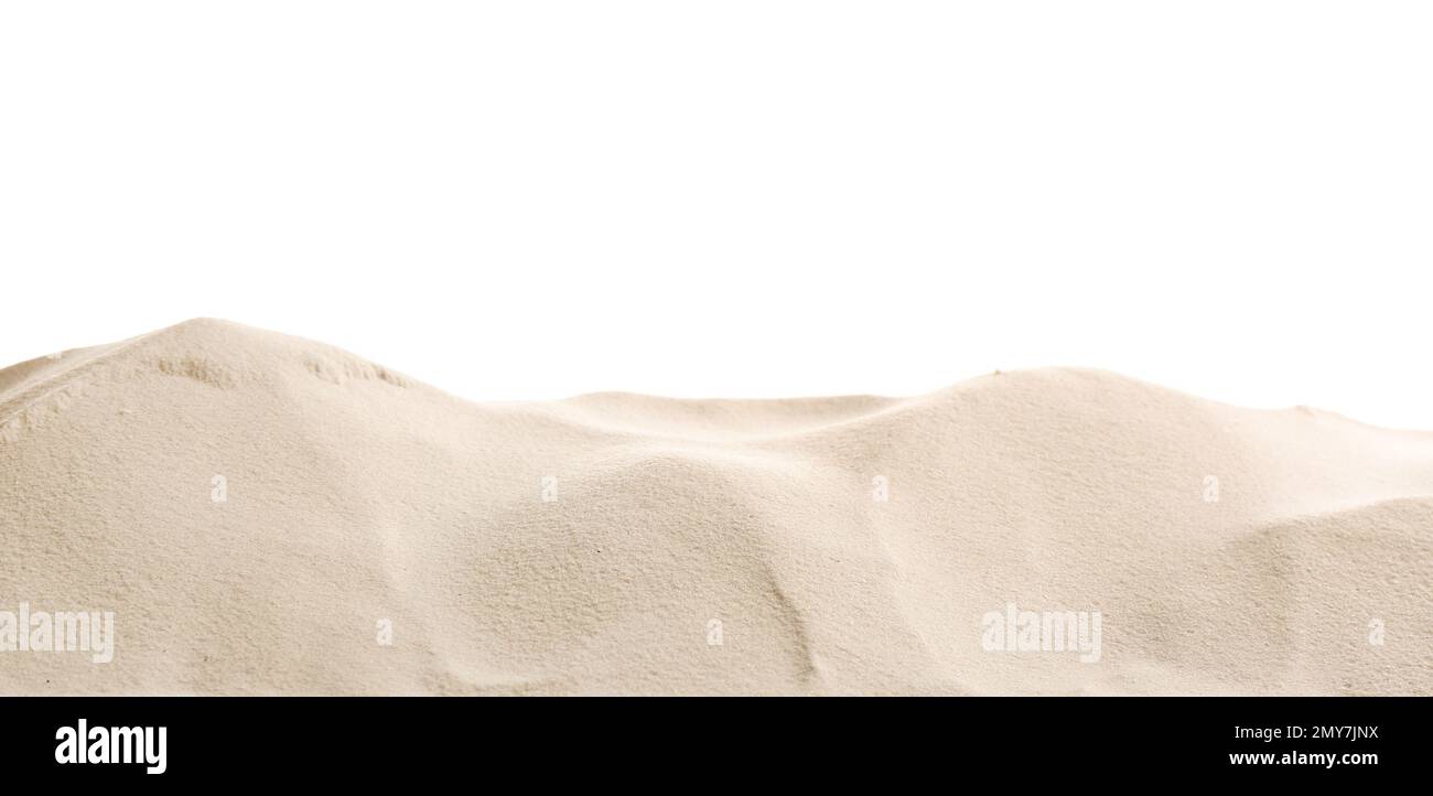 Heap of dry beach sand on white background Stock Photo - Alamy