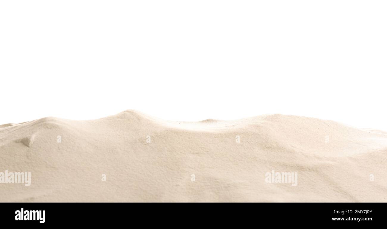 Heap of dry beach sand on white background Stock Photo - Alamy