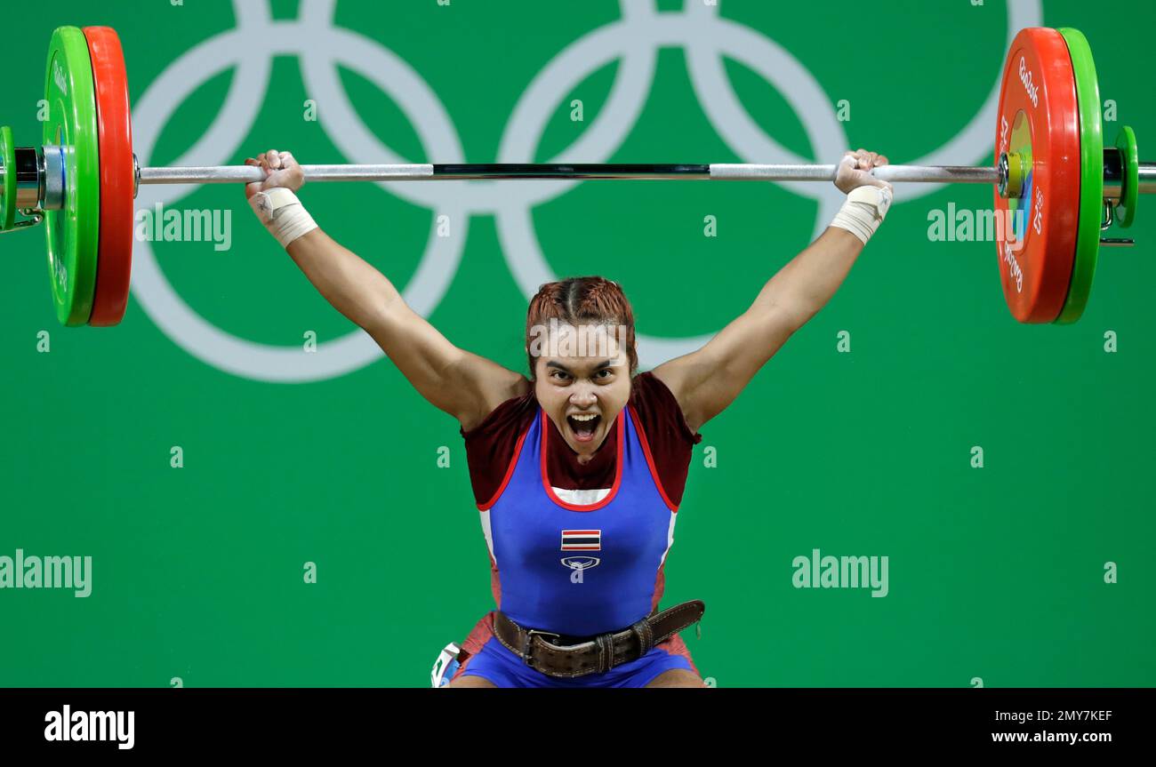 Sopita Tanasan, of Thailand, competes in the women's 48kg weightlifting ...