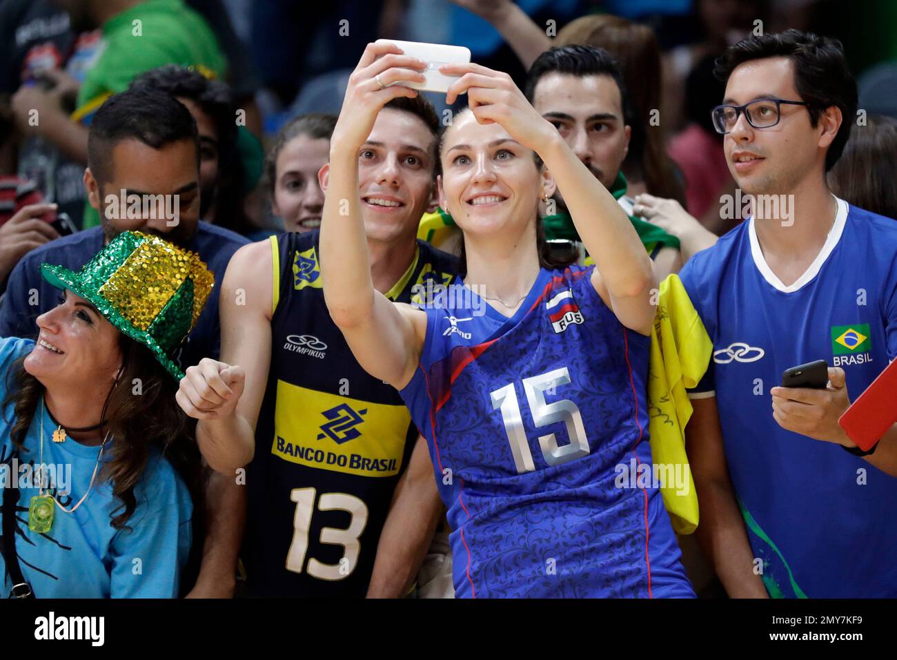 Russia's Tatiana Kosheleva makes a selfie with fans after a women's ...