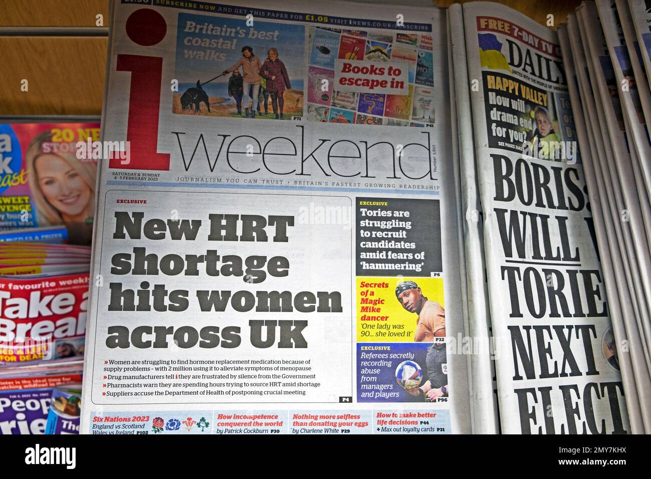 'New HRT shortage hits women across UK' iweekend i newspaper headline ...