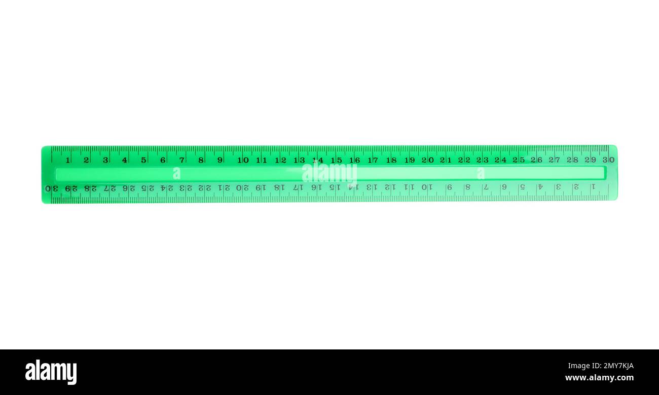 Colorful plastic ruler isolated on white, top view. School stationery ...