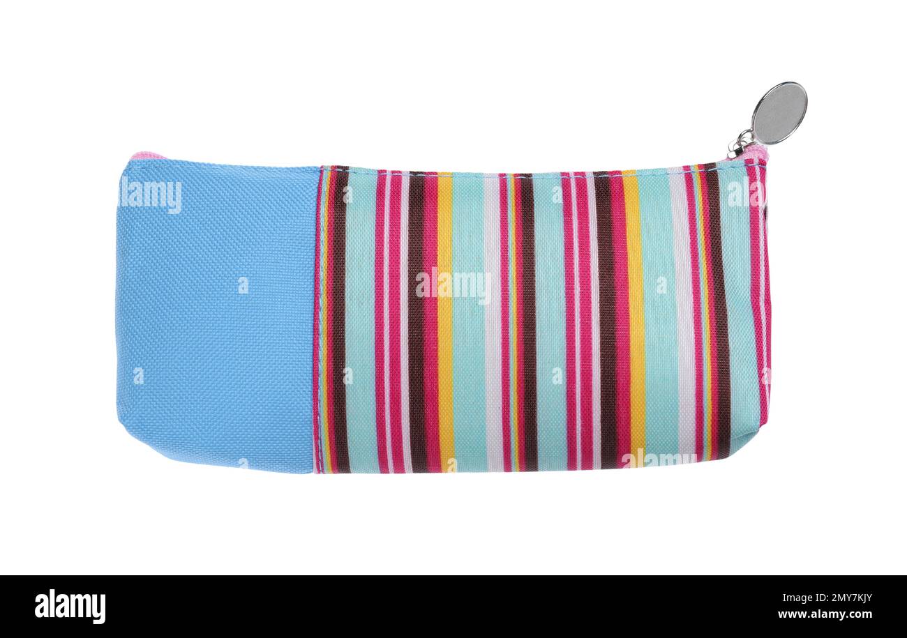 Color pencil case isolated on white. School stationery Stock Photo - Alamy
