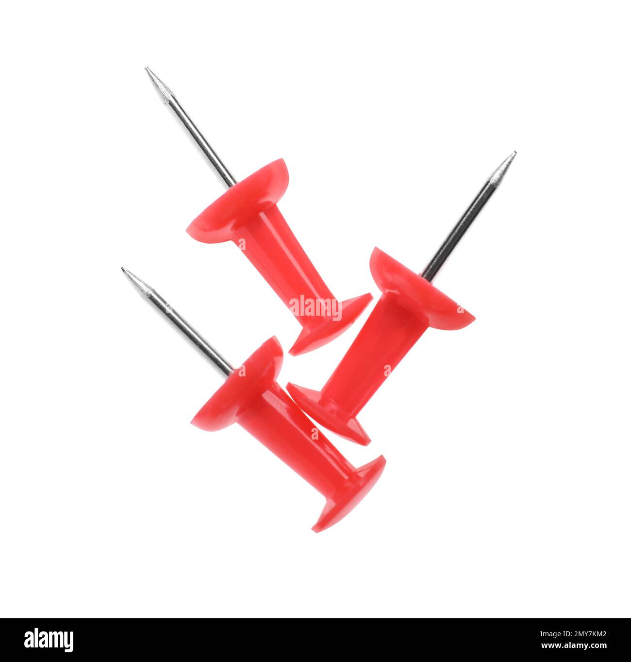 Colorful drawing pins isolated on white, top view. School stationery ...