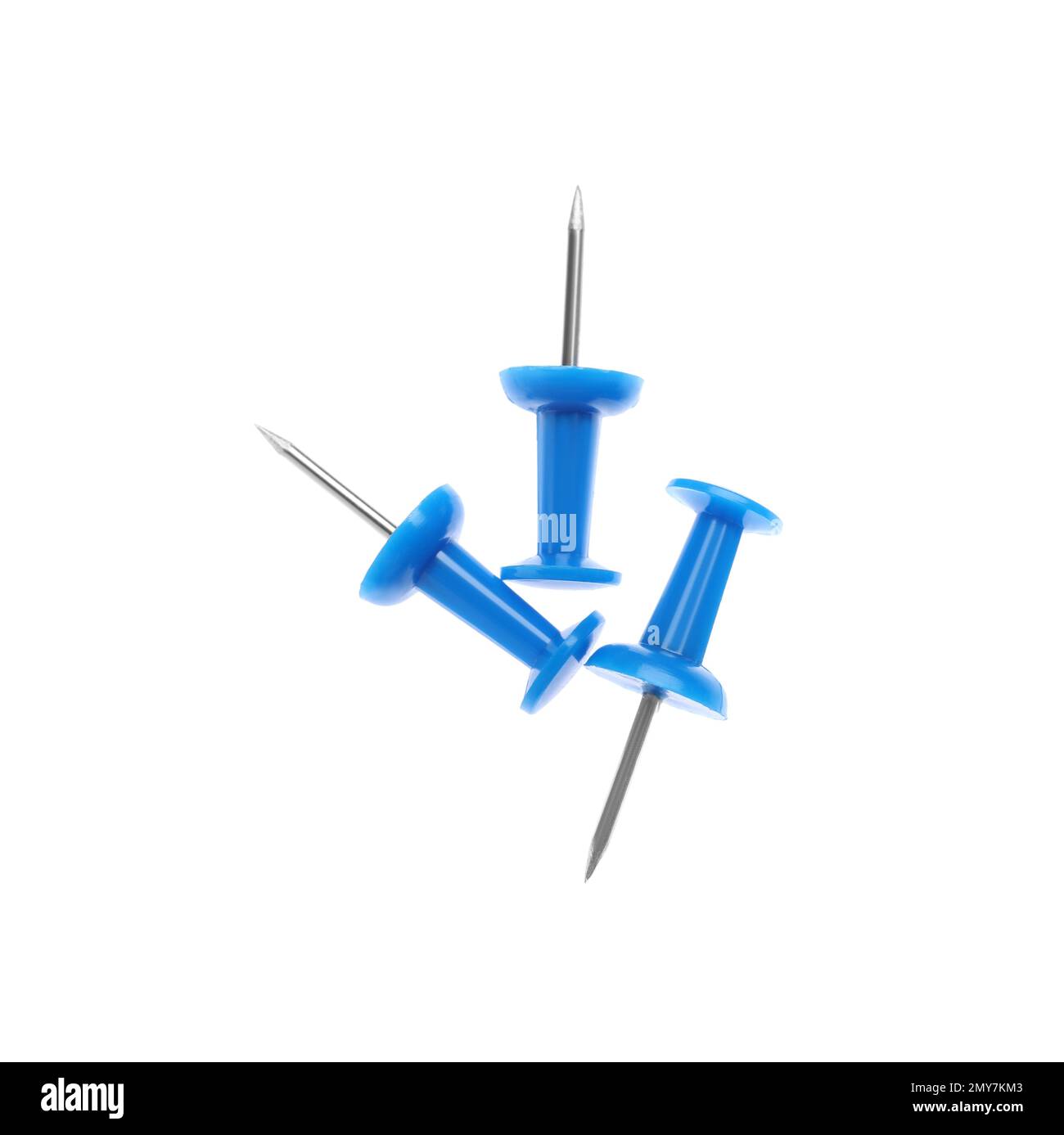 Colorful drawing pins isolated on white, top view. School stationery ...