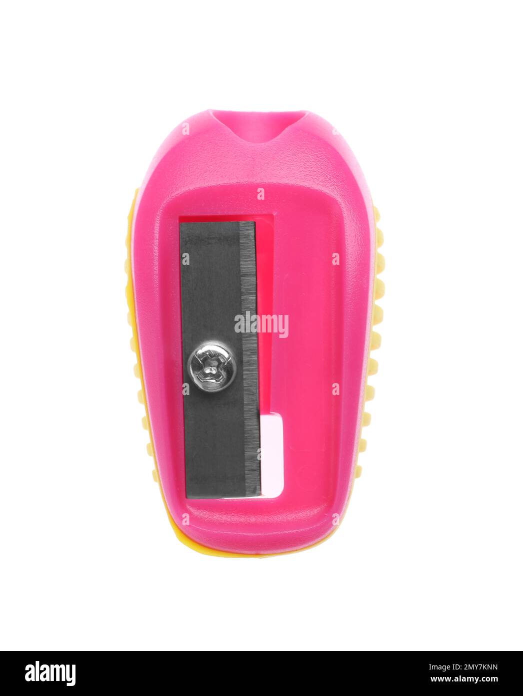 Modern pencil sharpener isolated on white, top view. School stationery ...