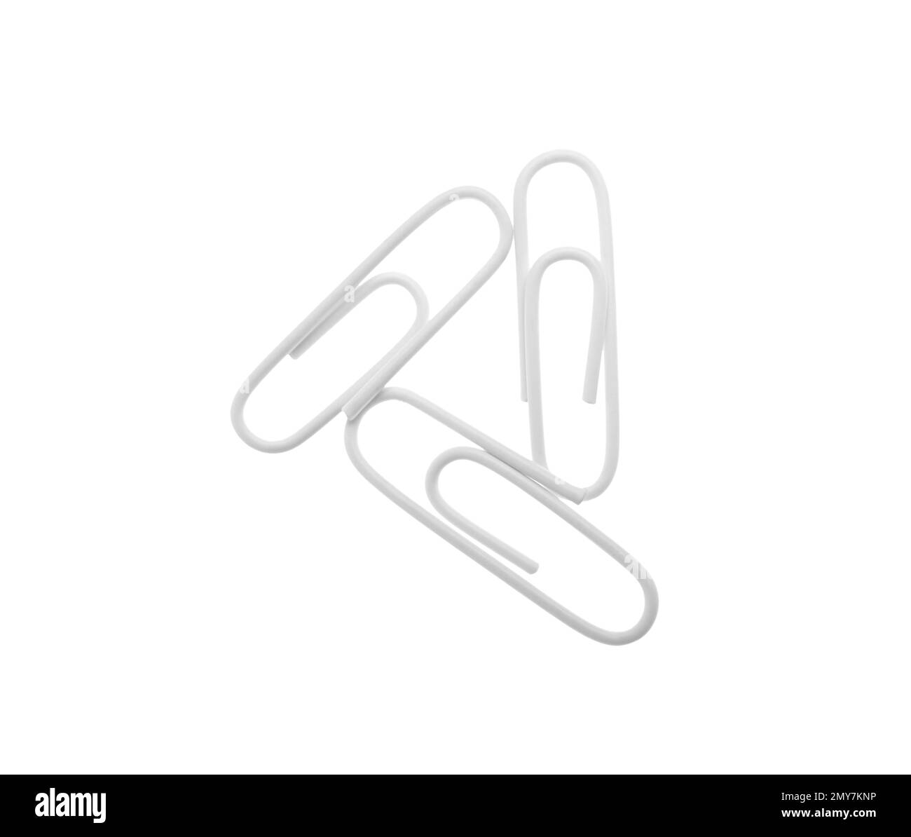 Colorful paper clips isolated on white, top view. School stationery ...