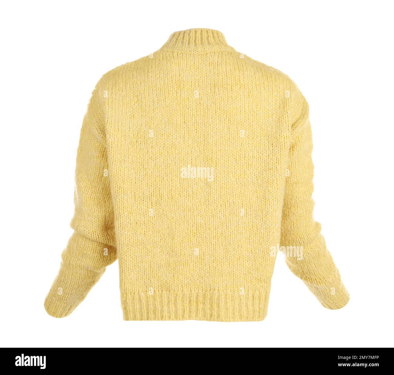 Stylish warm yellow sweater isolated on white Stock Photo - Alamy