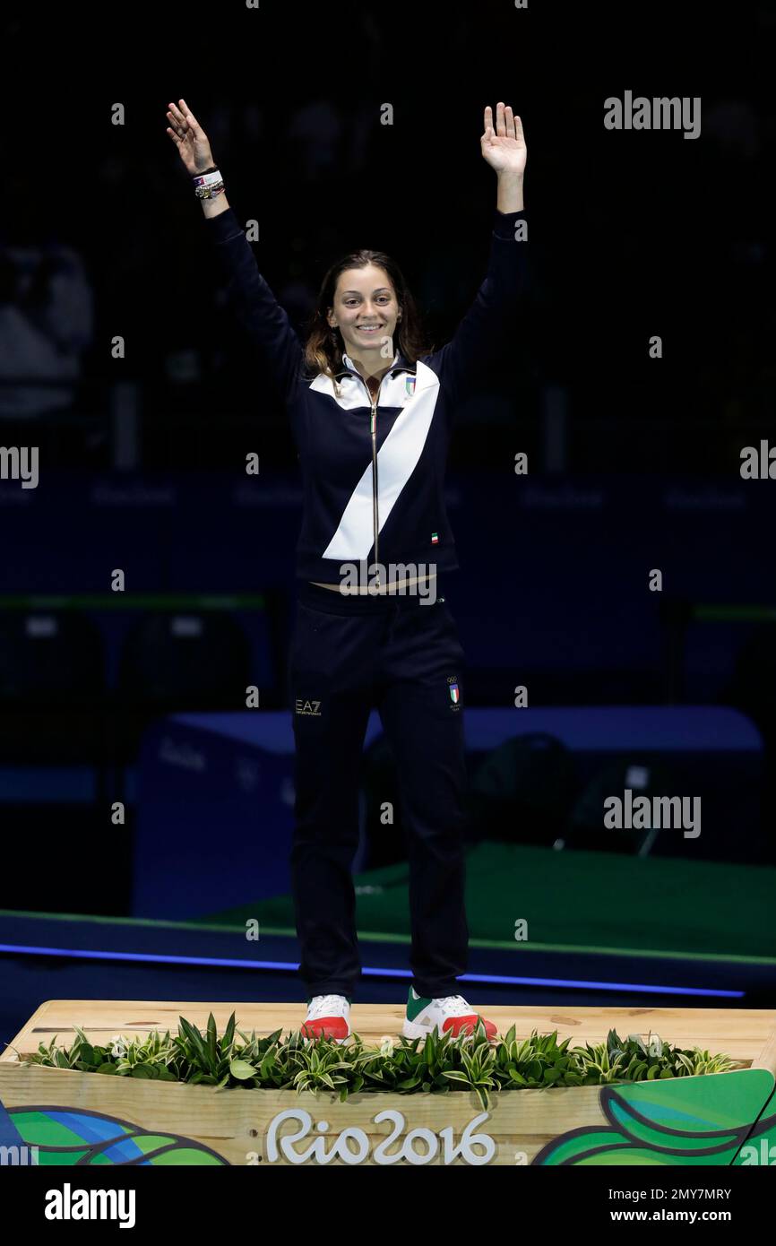 Italy's Rossella Fiamingo celebrates her silver medal during a medal ...