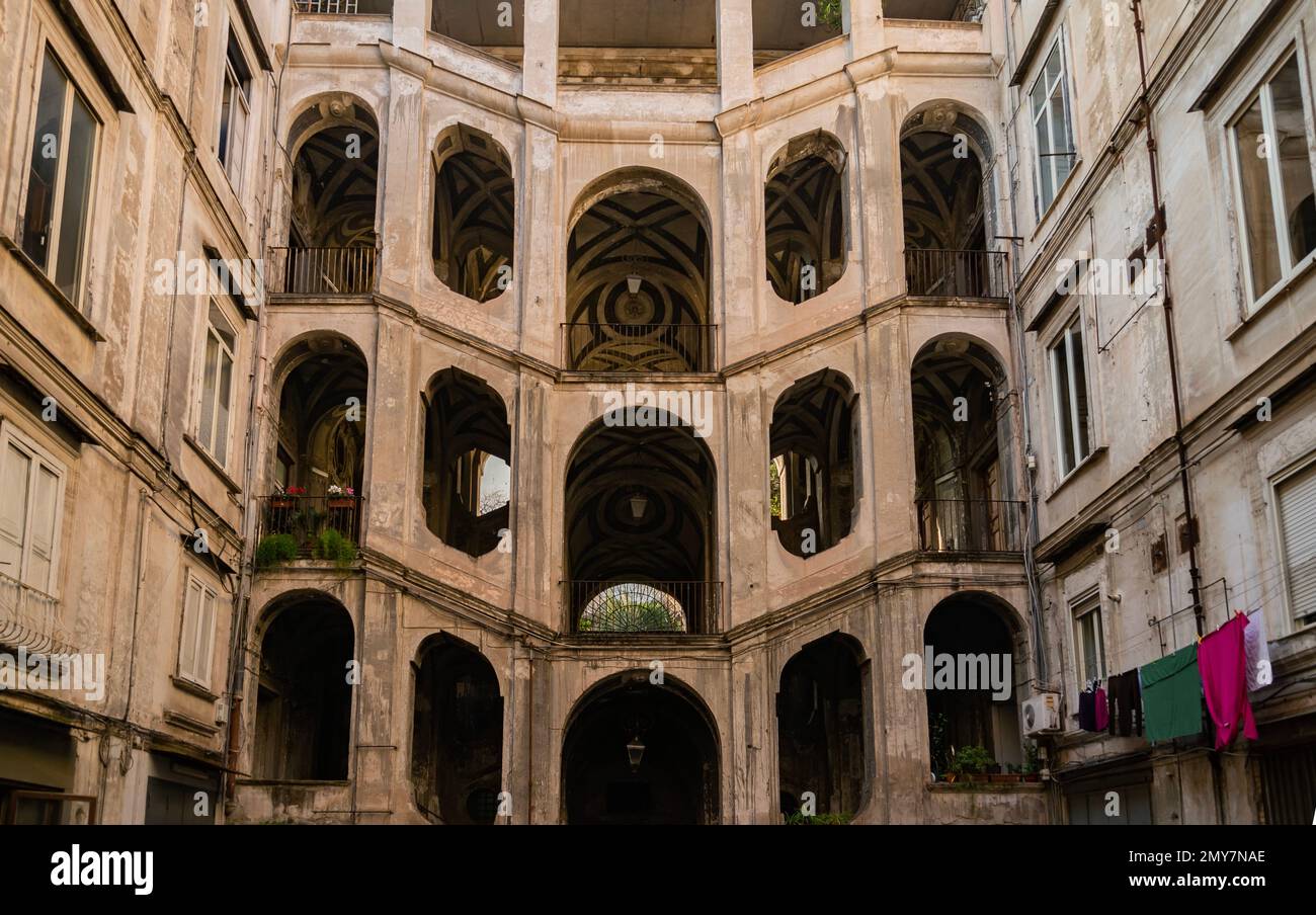 the baroque stairs of Palazzo Sanfelice in Sanita district Naples Italy ...