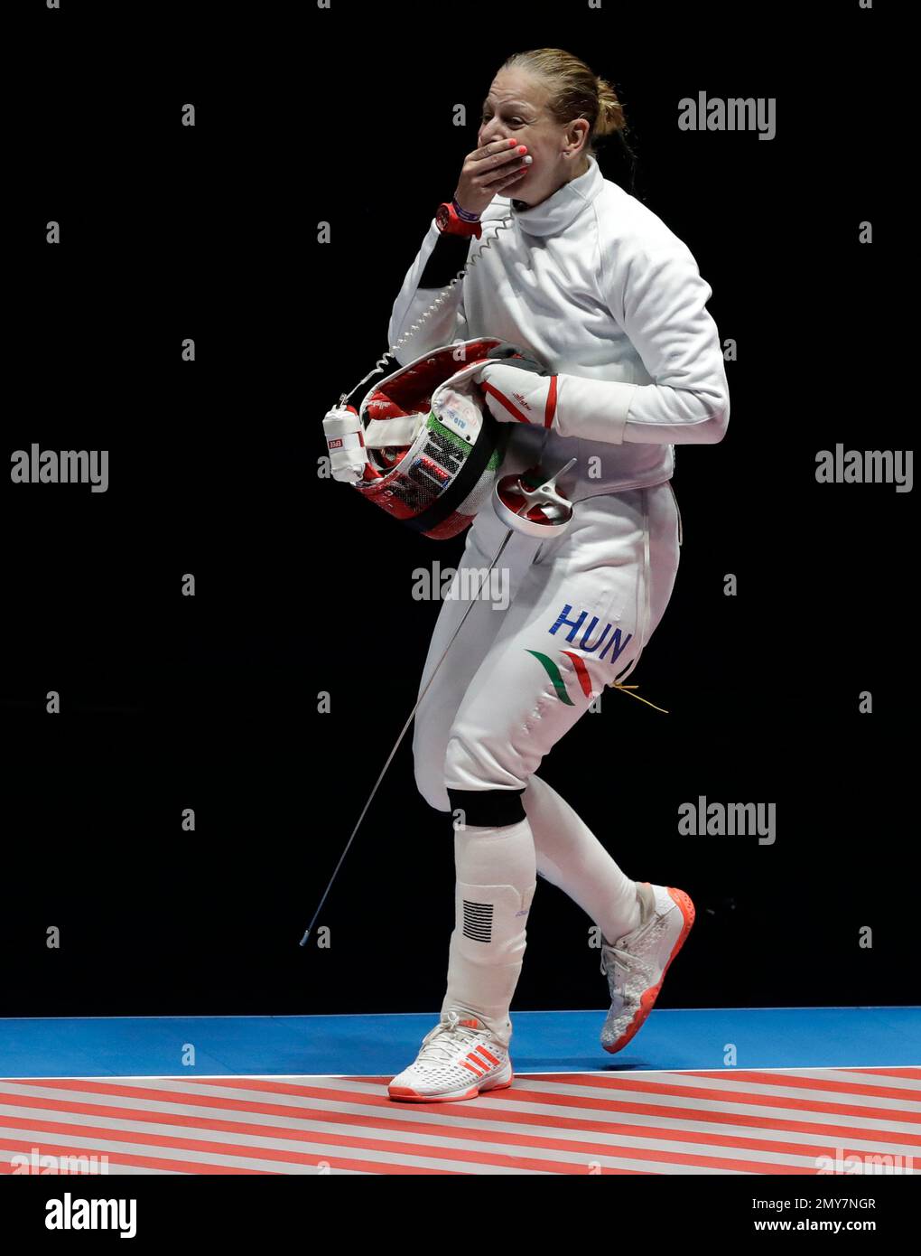 Emese Szasz of Hungary celebrates after winning the gold medal in the ...