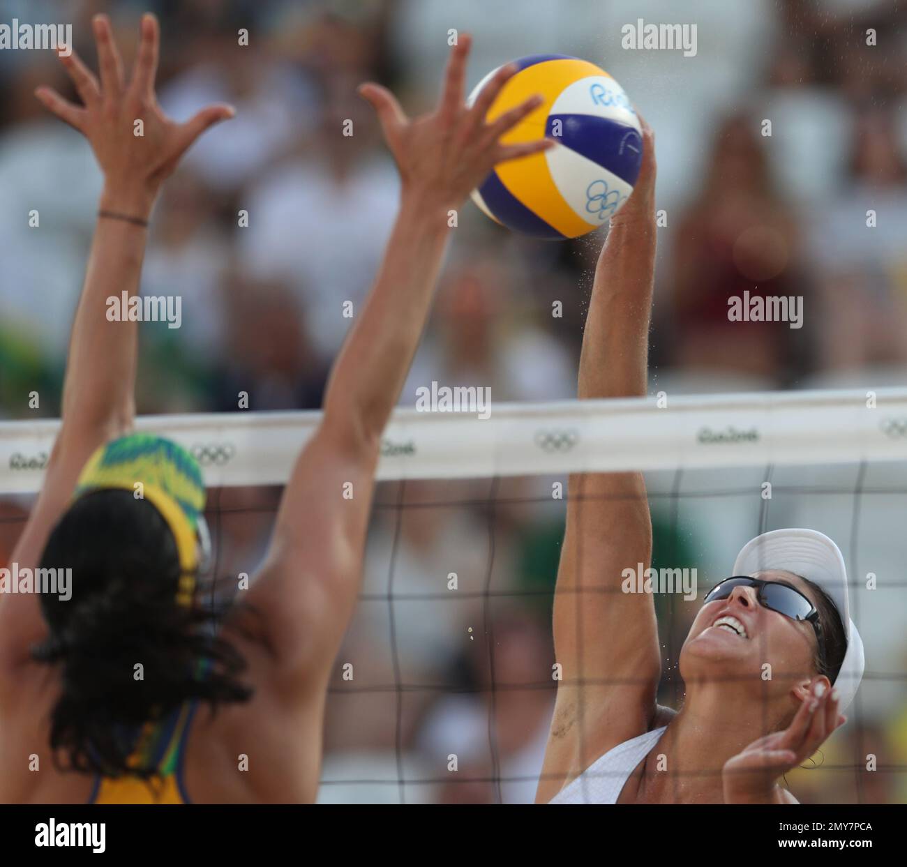 Brazil's Agatha Bednarczuk, left, tries to block Czech Republic's ...