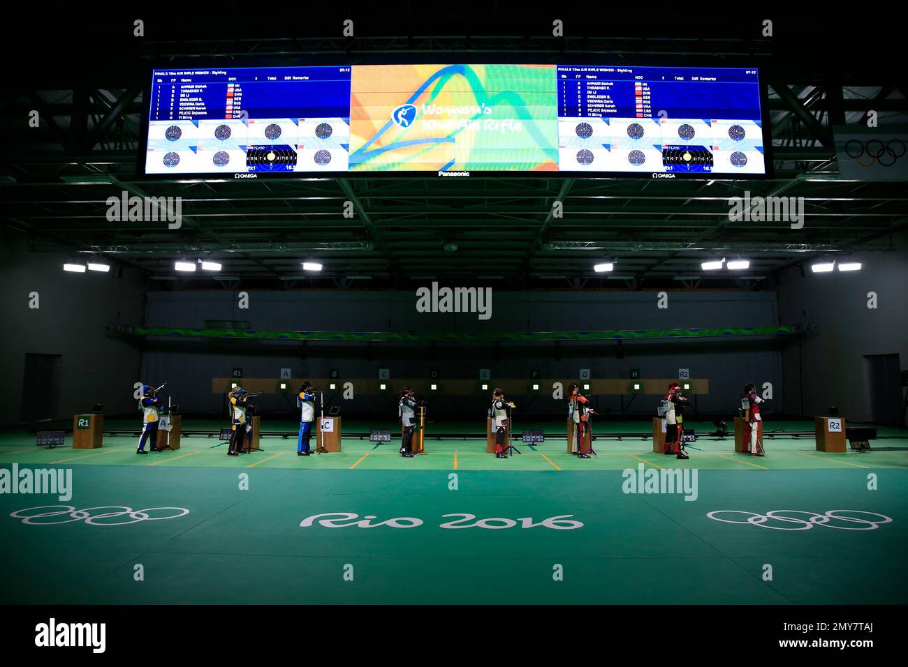 Athletes compete during the Women's 10m Air Rifle final at Olympic ...