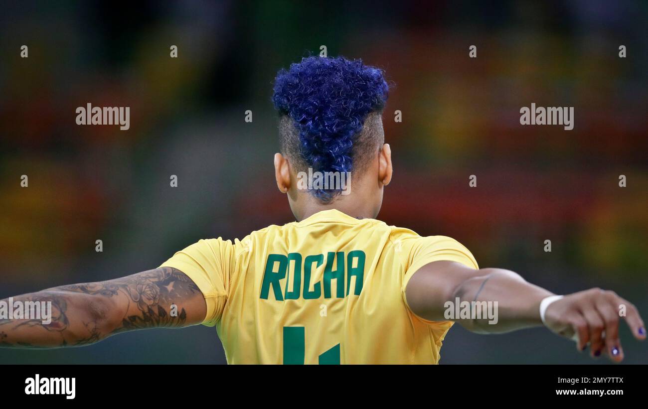 Brazil's Samira Rocha stretches as she enters the court during the ...