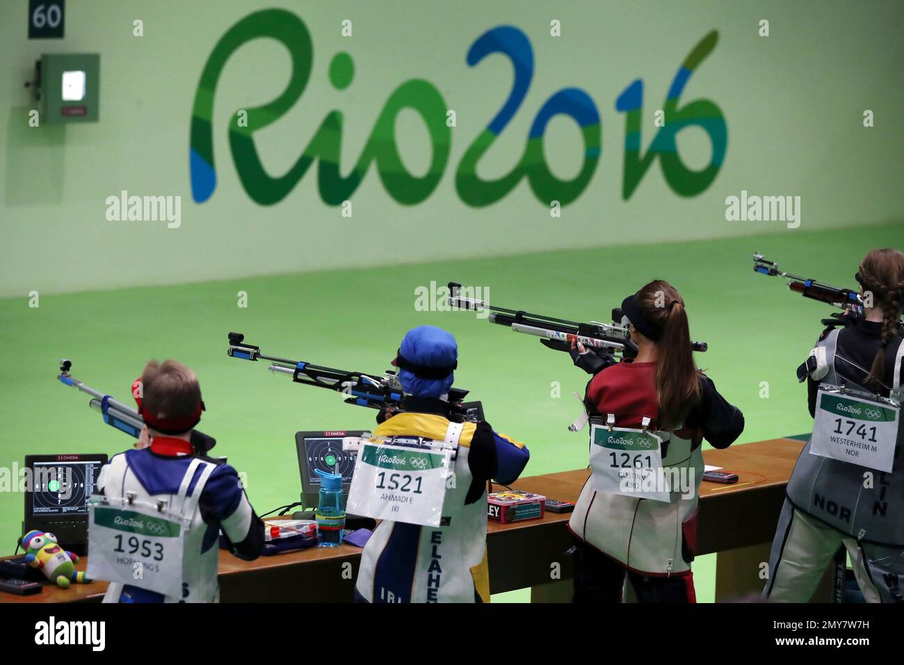 Atheles compete during the Women's 10m Air Rifle qualification at ...