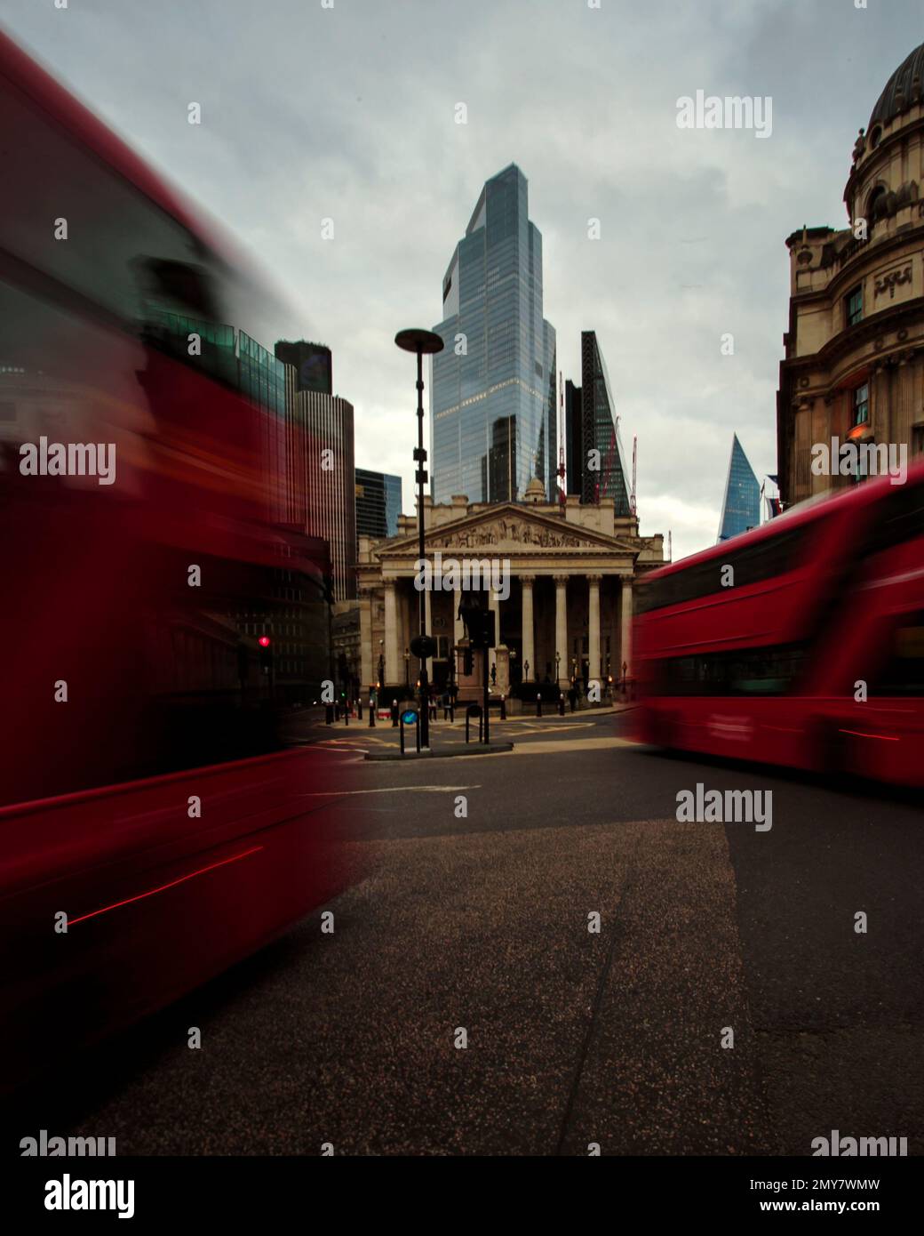 Two buses crossing in Bank, London Stock Photo - Alamy