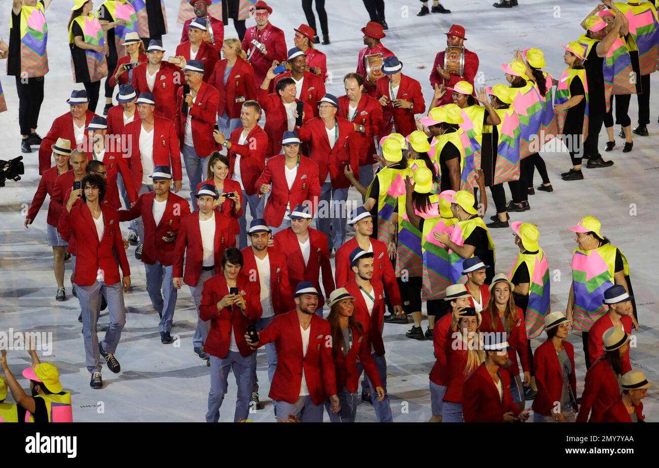 Team Bulgaria marches in the arena during the opening ceremony for the ...