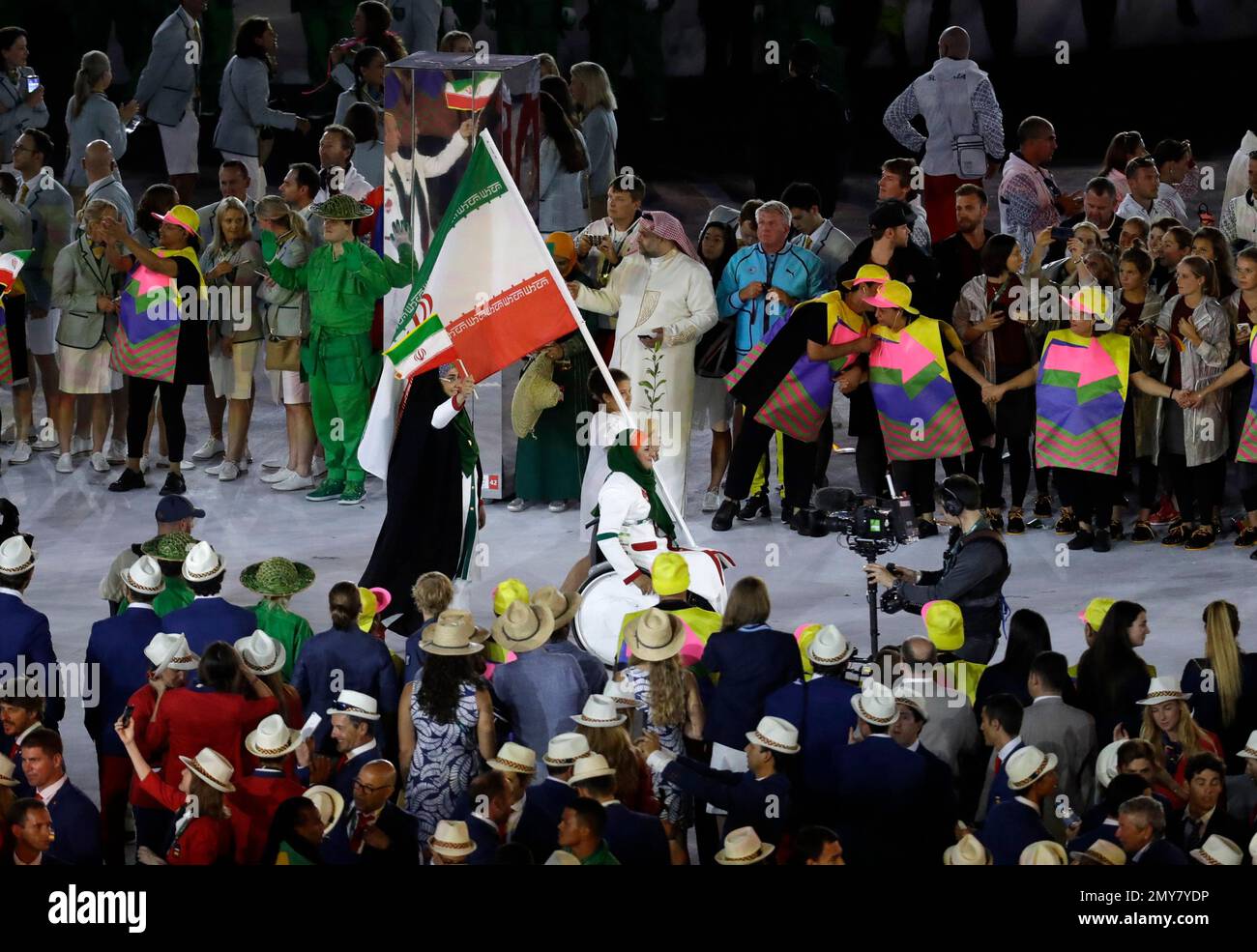 Zahra Nemati carries the flag of Iran during the opening ceremony for ...