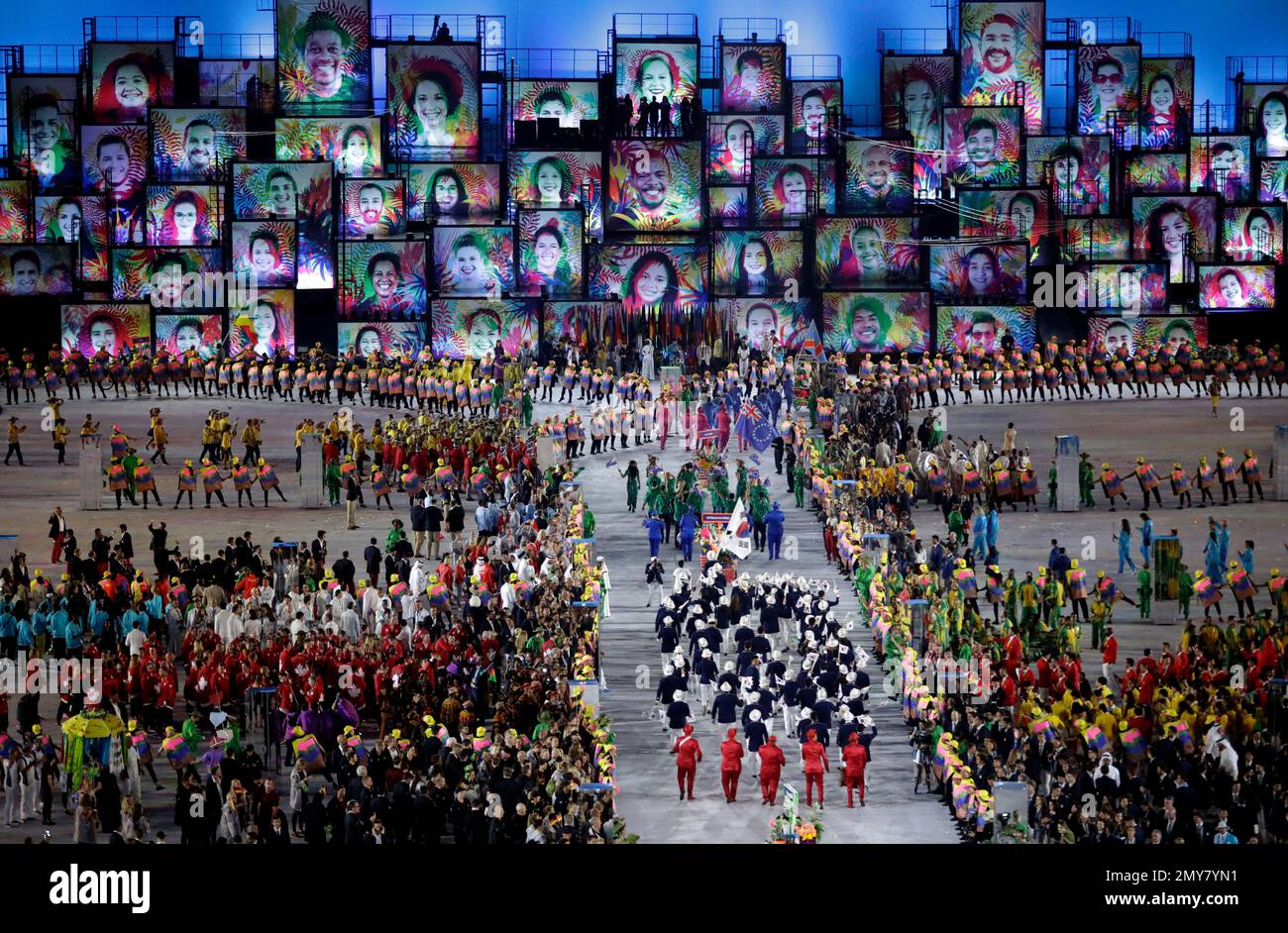 Athletes enter the stadium during the opening ceremony for the 2016 ...