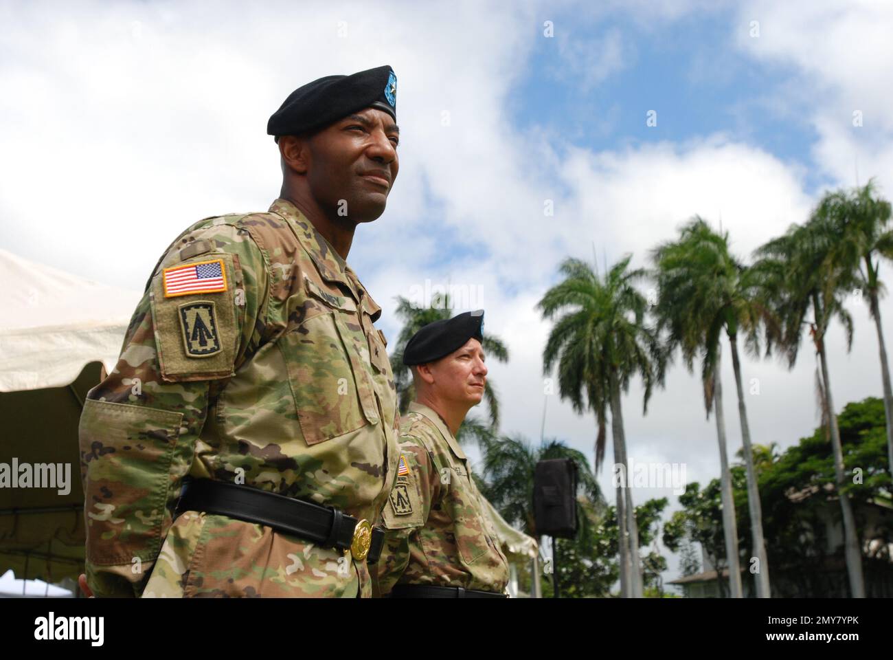 Brig. Gen. Sean Gainey, left, and Brig. Gen. Eric Sanchez stand during ...