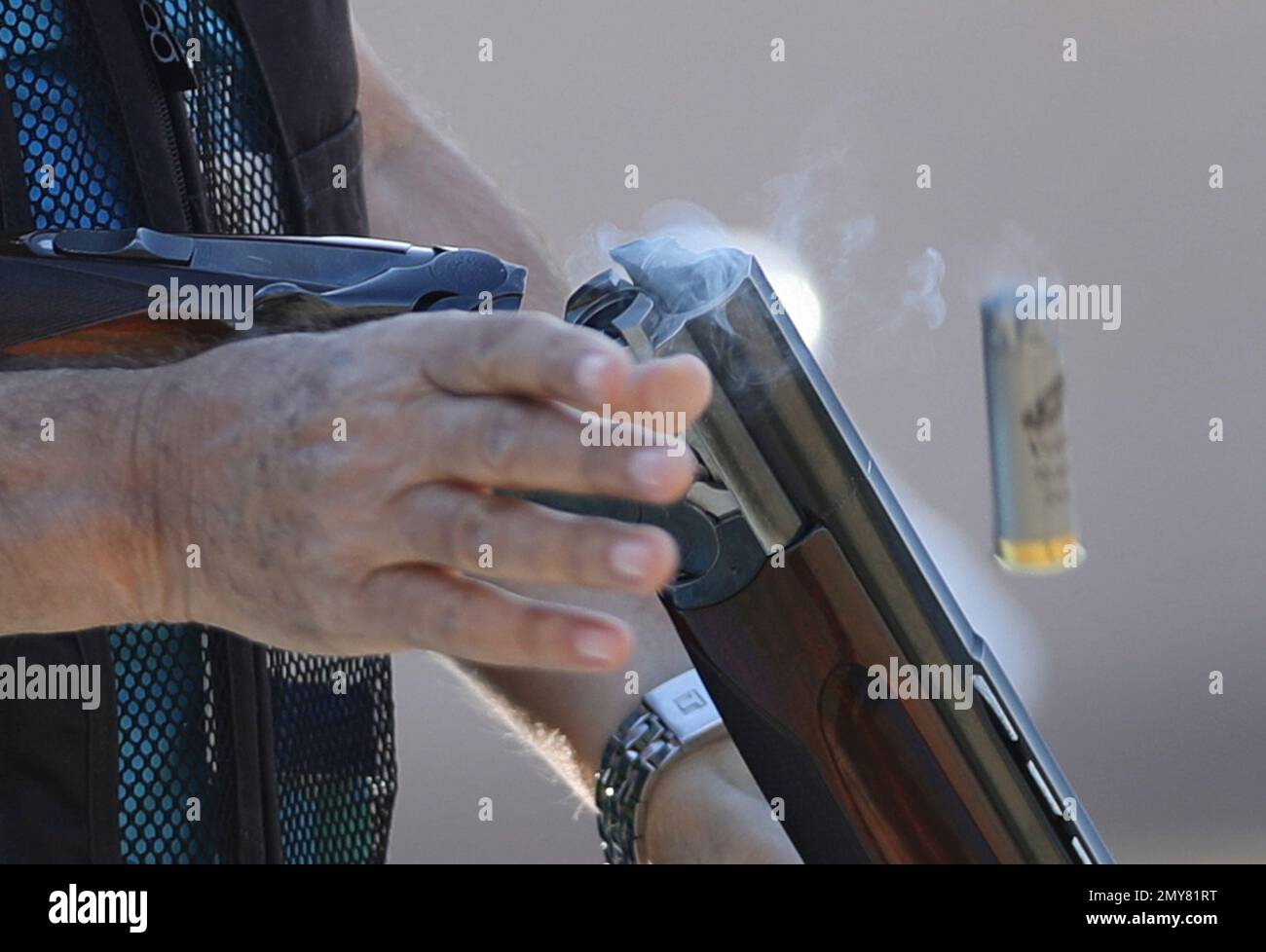 An athlete practices for Trap Men shooting ahead of the 2016 Summer ...
