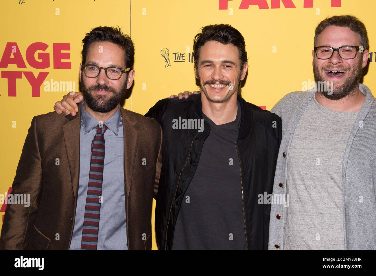 Paul Rudd, from left, James Franco and Seth Rogen attend a screening of ...