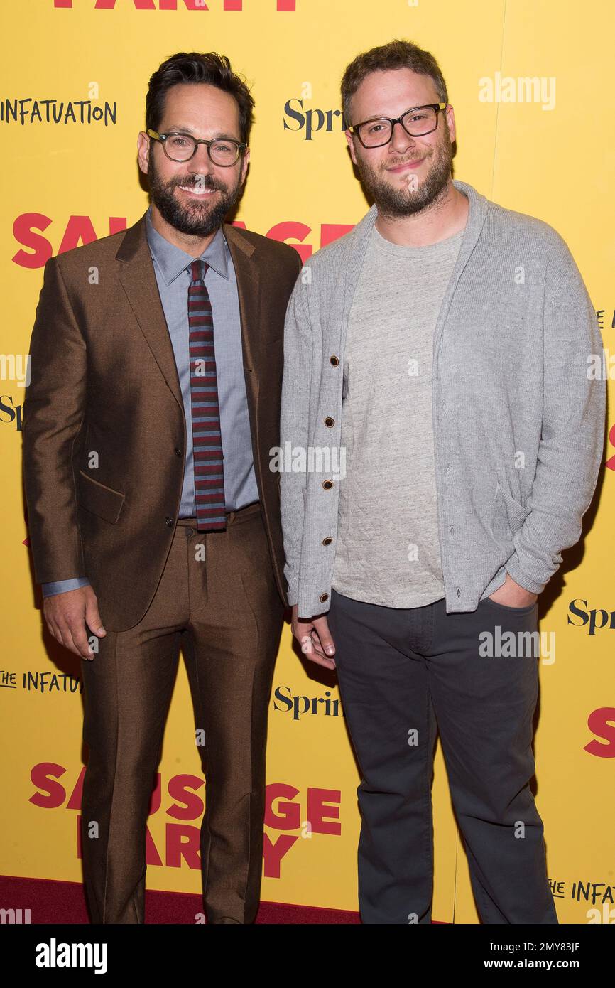 Paul Rudd, left, and Seth Rogen attend a screening of the animated film ...