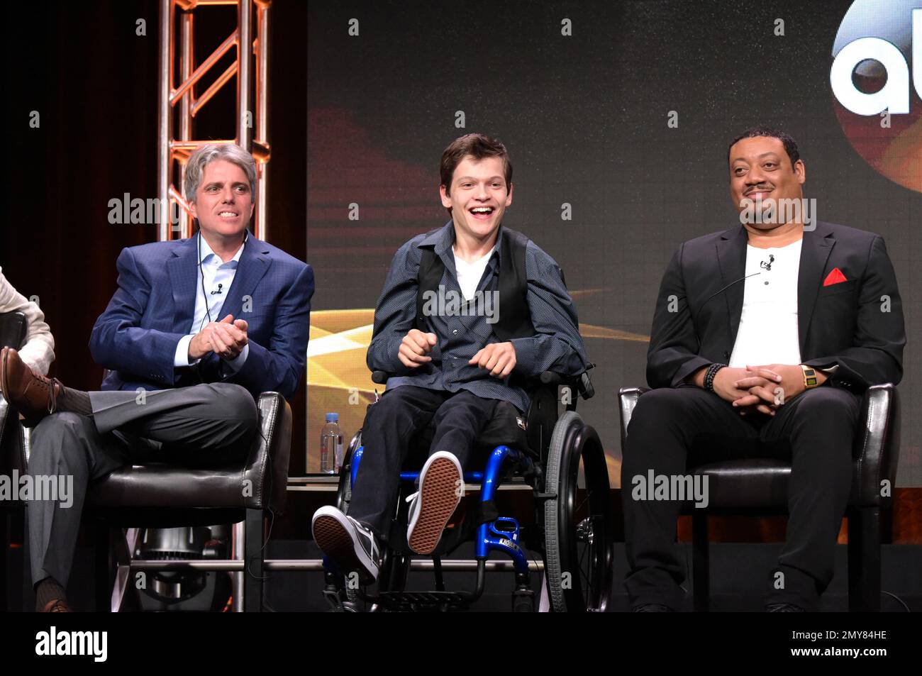 Writer/producer Scott Silveri, from left, Micah Fowler and Cedric ...