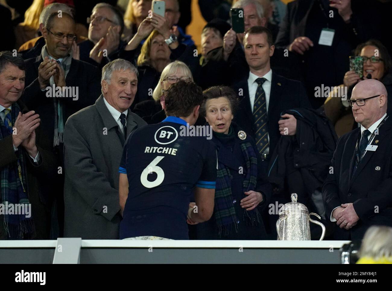 The princess royal shakes hands with scotland rugby union captain hi ...