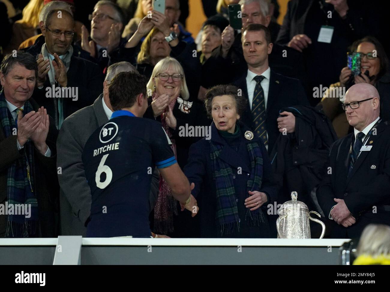 The princess royal shakes hands with scotland rugby union captain hi ...