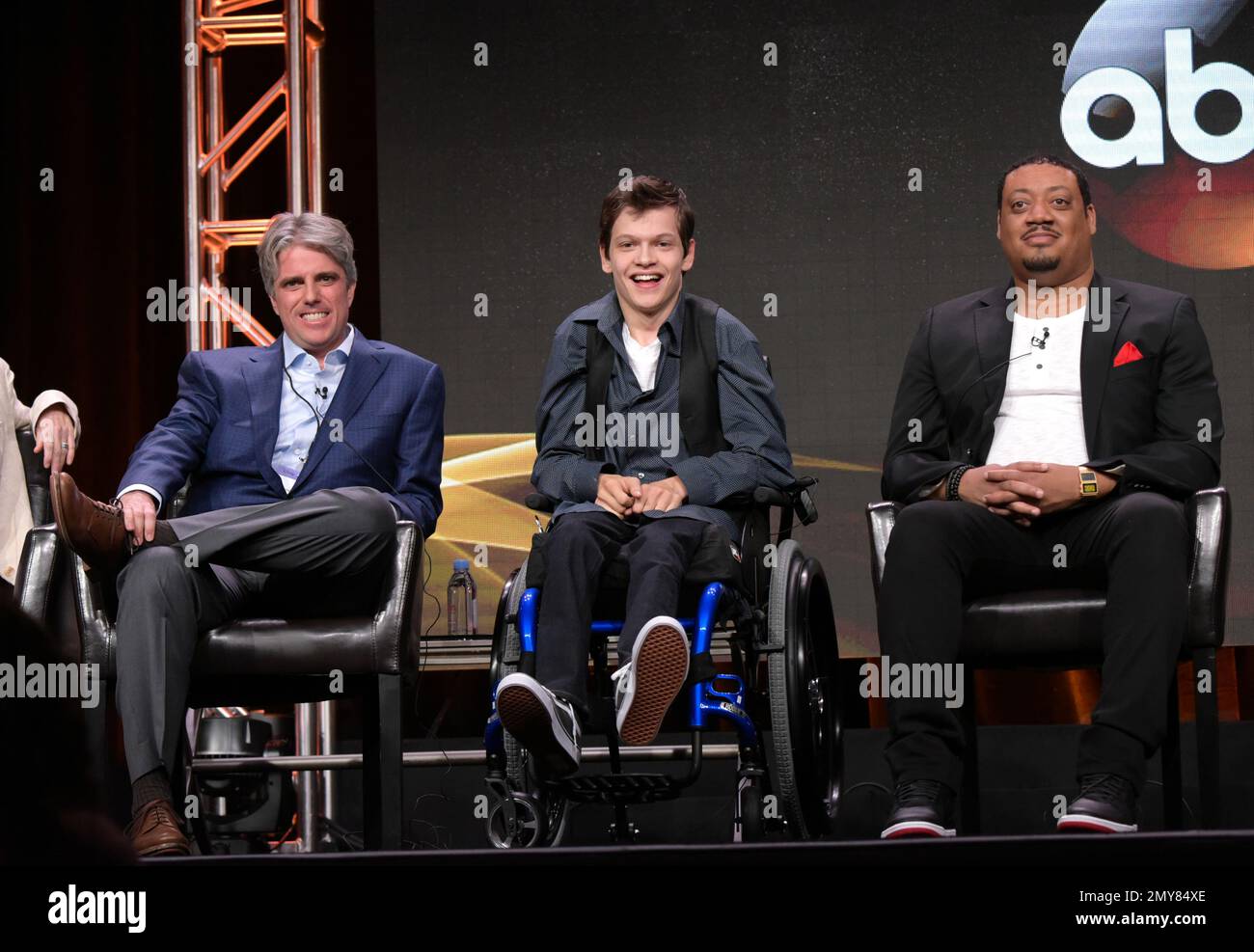 Writer/producer Scott Silveri, from left, Micah Fowler and Cedric ...