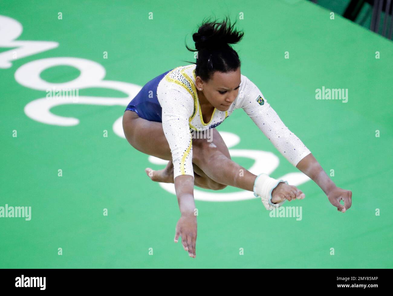 Brazilian gymnast Rebeca Andrade trains on the balance beam ahead of ...