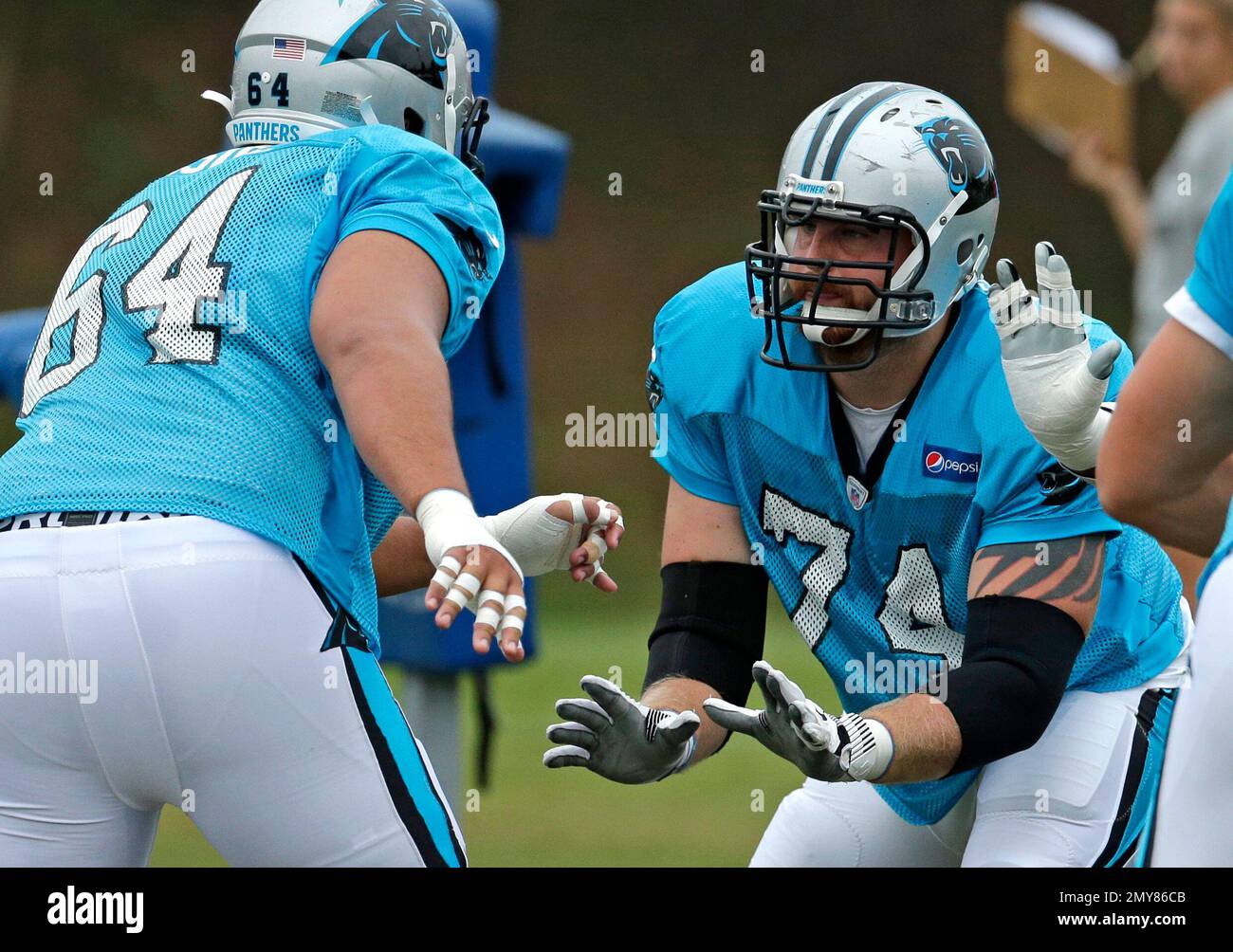 Carolina Panthers' Mike Remmers (74) runs a drill during an NFL ...