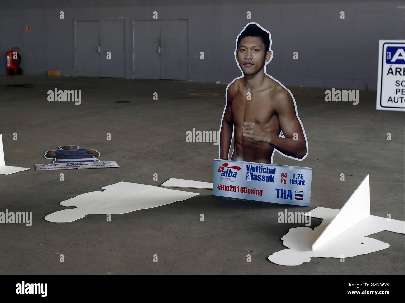 Cardboard cutouts of the pictures of the boxers are prepared inside a ...
