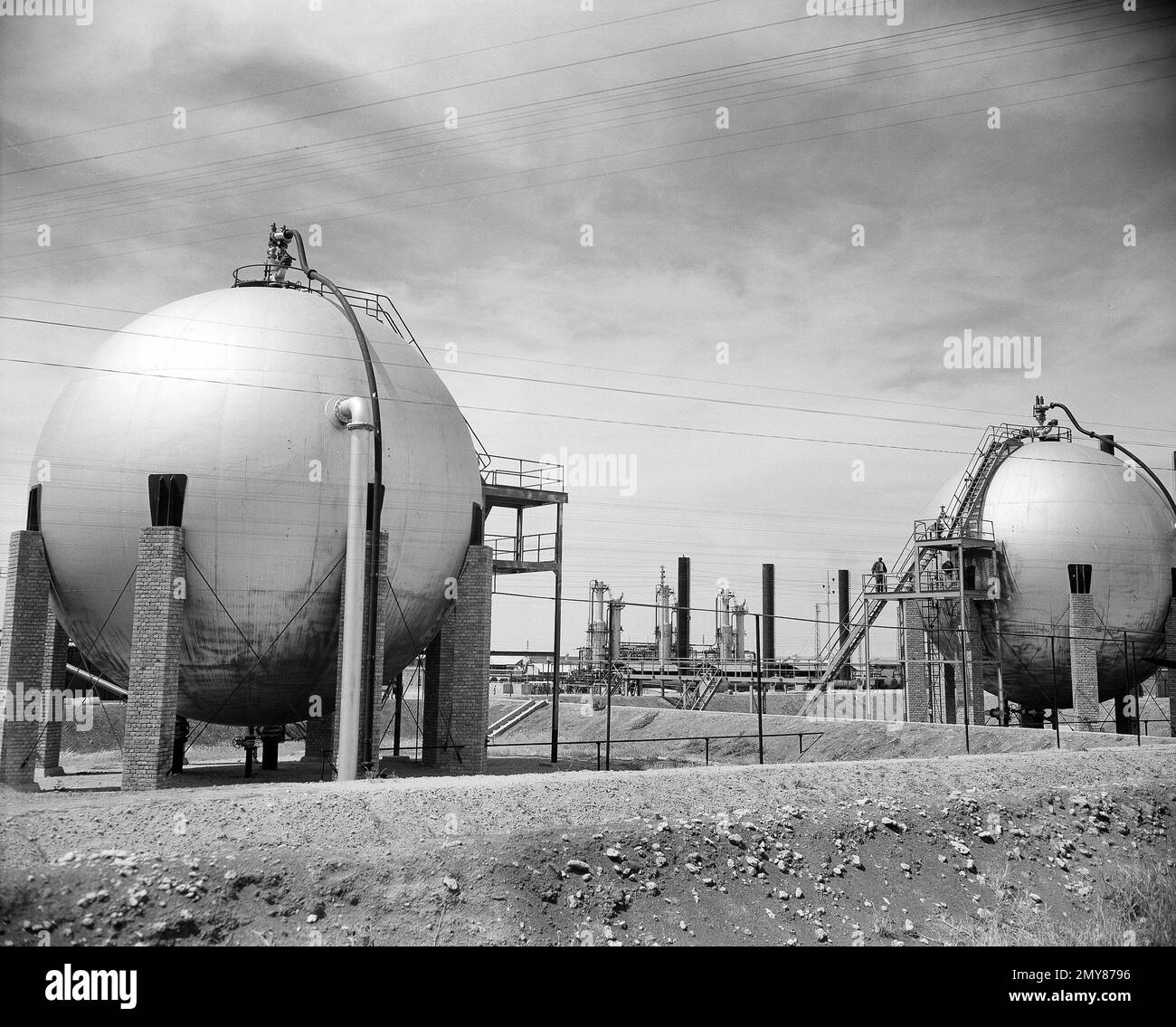 Spherical tanks located at the stabilizing plant at Kirkuk, Iraq, April ...