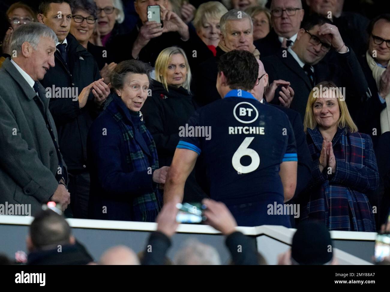 Scotland captain James Ritchie shakes hands with the Princess Royal ...