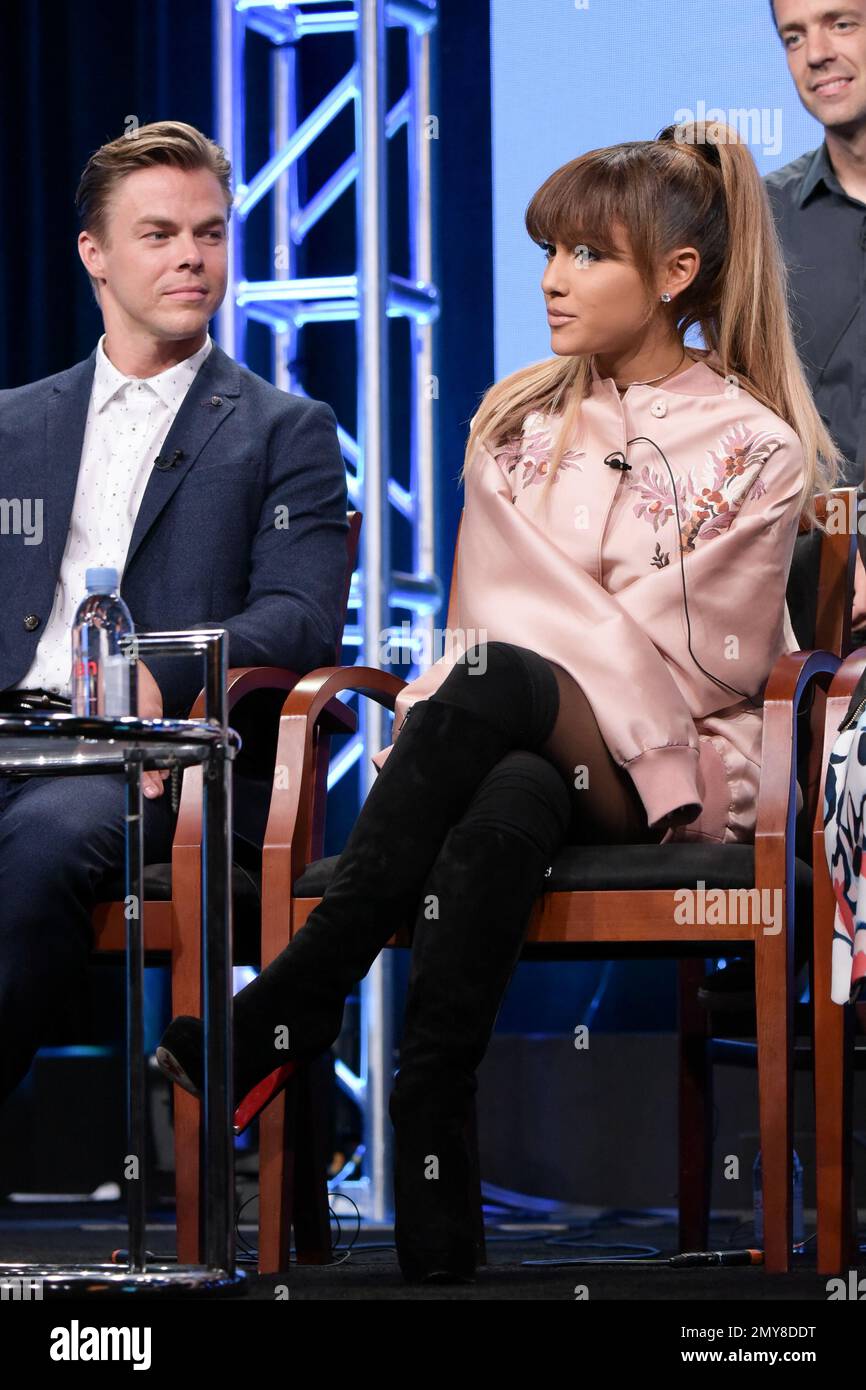 Derek Hough, left, and Ariana Grande participate in the "Hairspray Live ...
