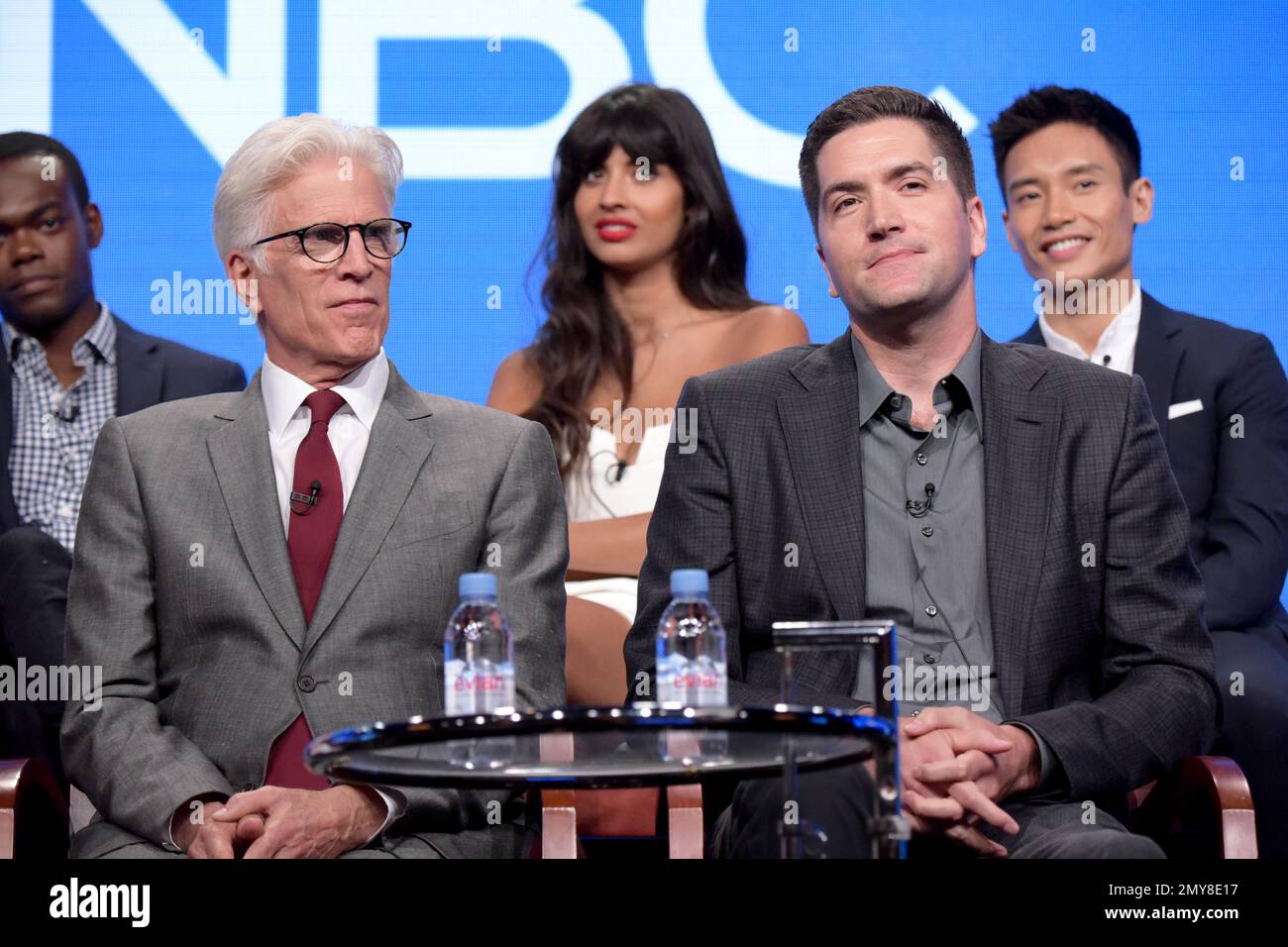 William Jackson Harper, back row from left, Jameela Jamil and Manny Jacinto, and front row from ...