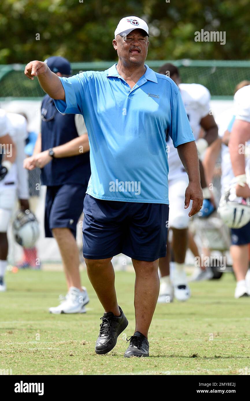 Tennessee Titans offensive coordinator Terry Robiskie talks to players ...