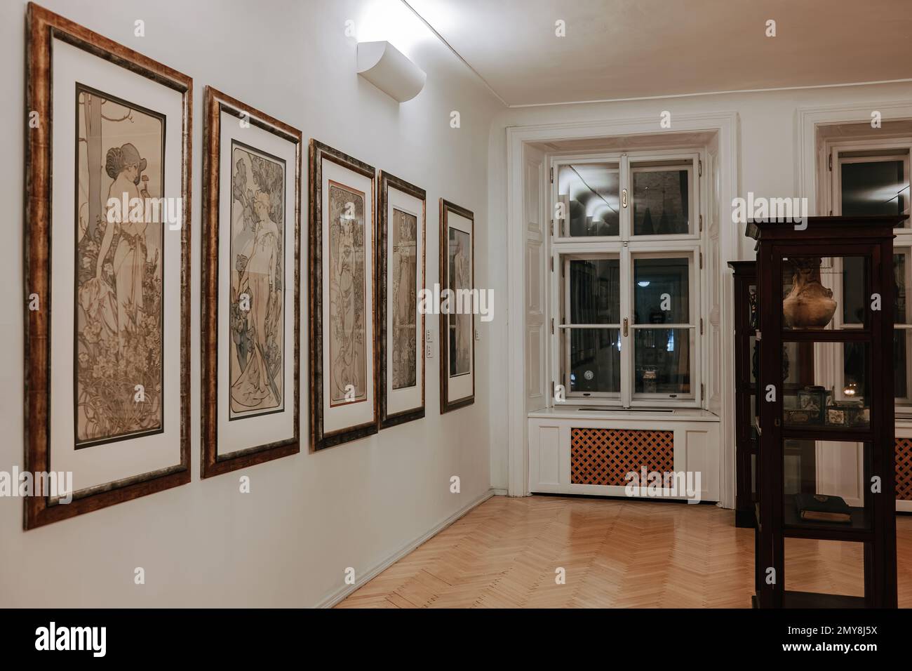 Prague, Czech - February 2023.Alfons Mucha exhibition in Central ...