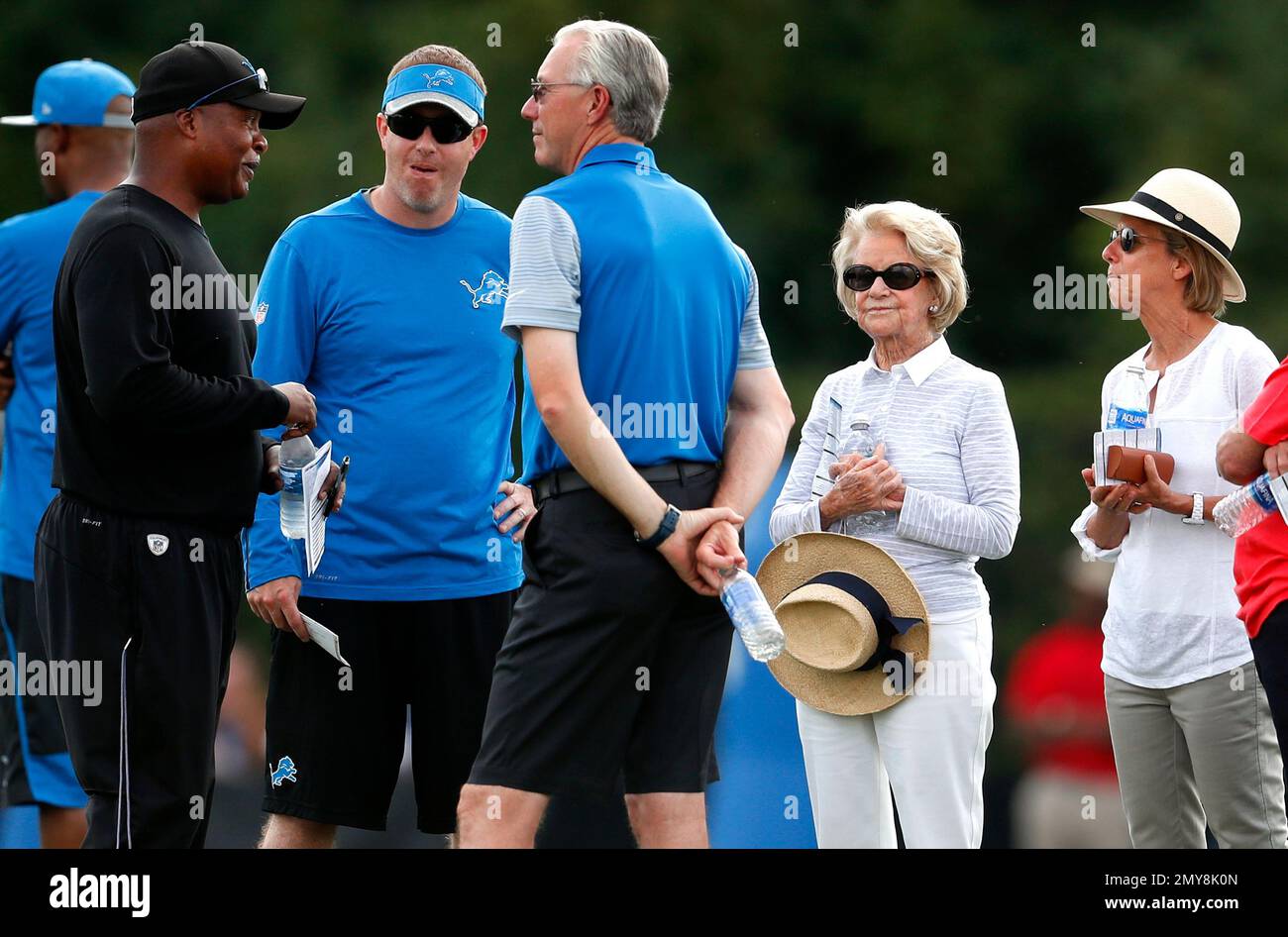 Detroit Lions head coach Jim Caldwell, from left, talks with general ...