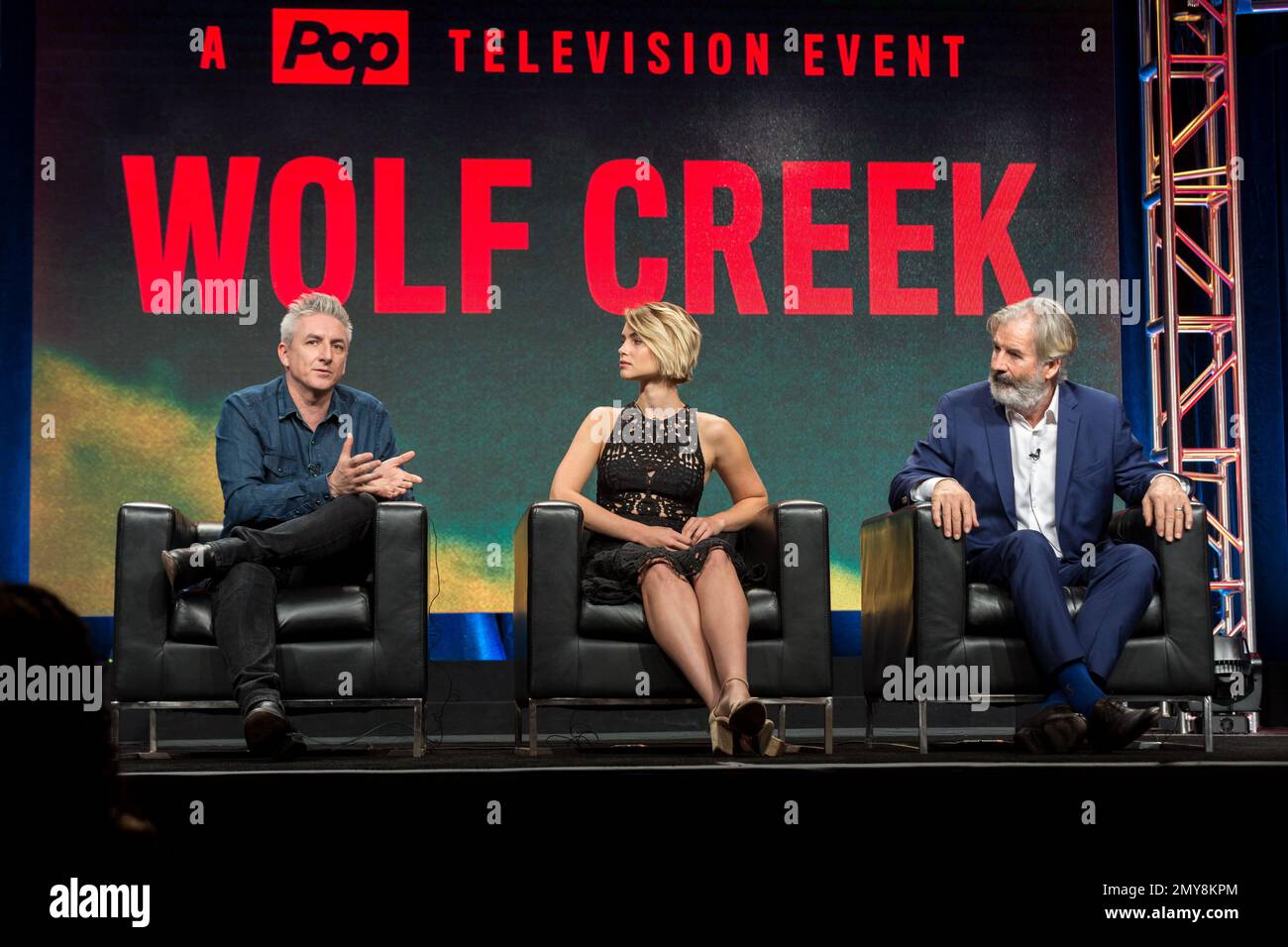 Greg McLean, from left, Lucy Fry, and John Jarratt participate in the ...