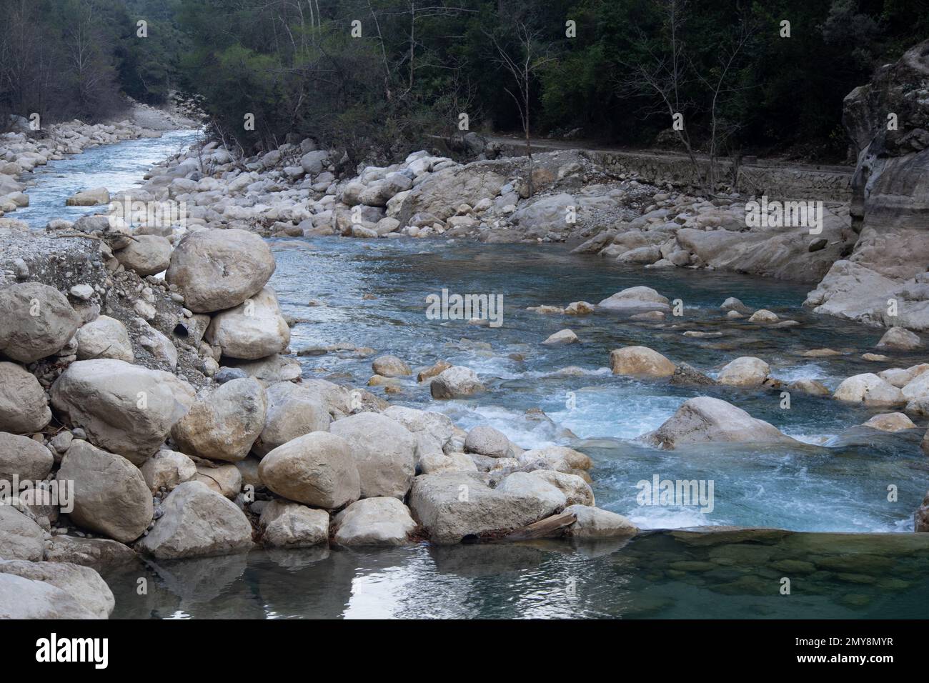 A mountain river stretching into the distance Stock Photo - Alamy