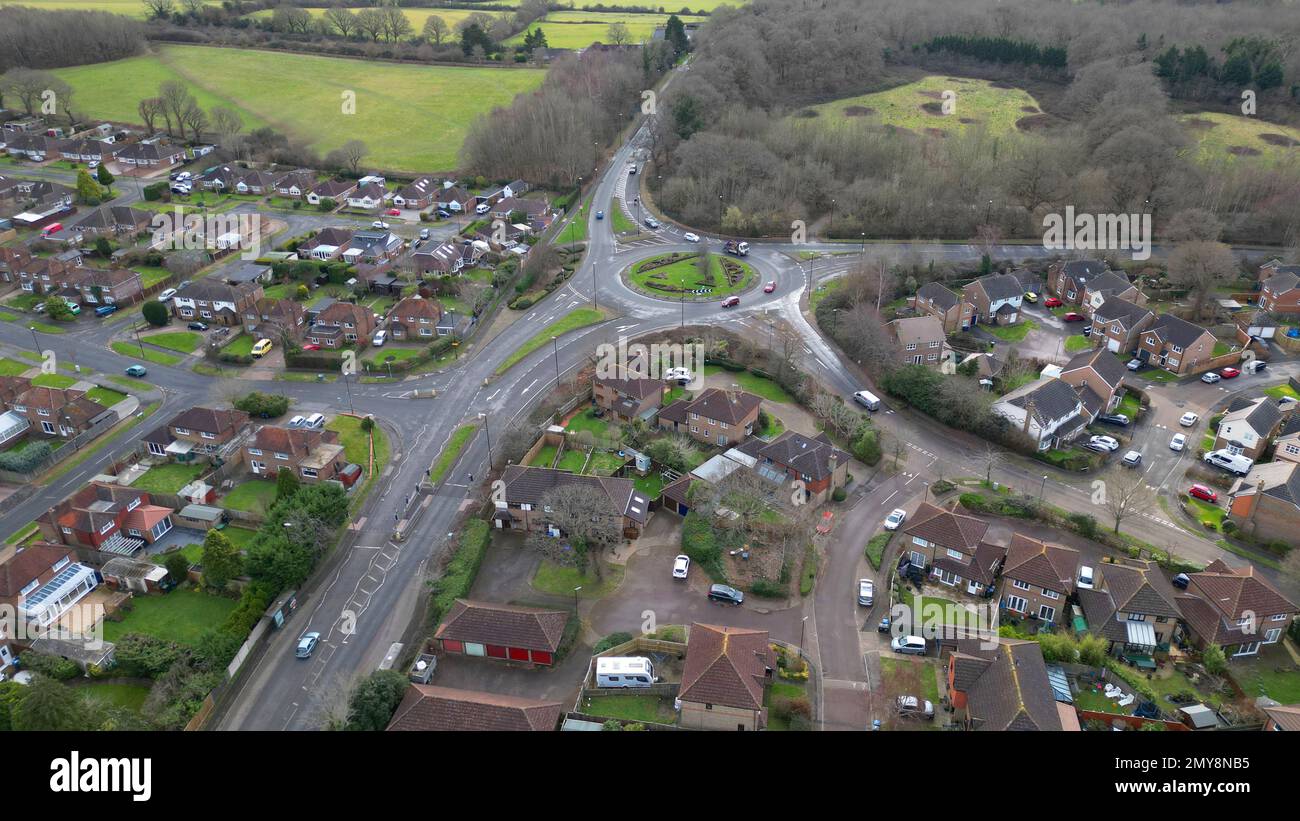 aerial view of roundabout on london road in burgess hill taken by drone ...