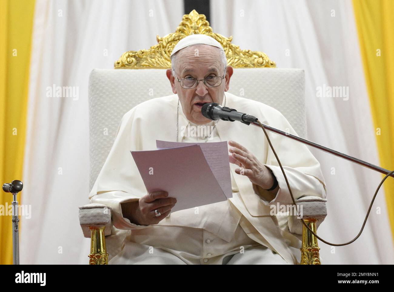 Pope Francis attends an ecumenical prayer service in Juba’s John Garang ...