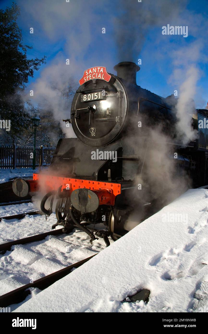 santa special steam train in winter at the bluebell railwayeast sussex ...