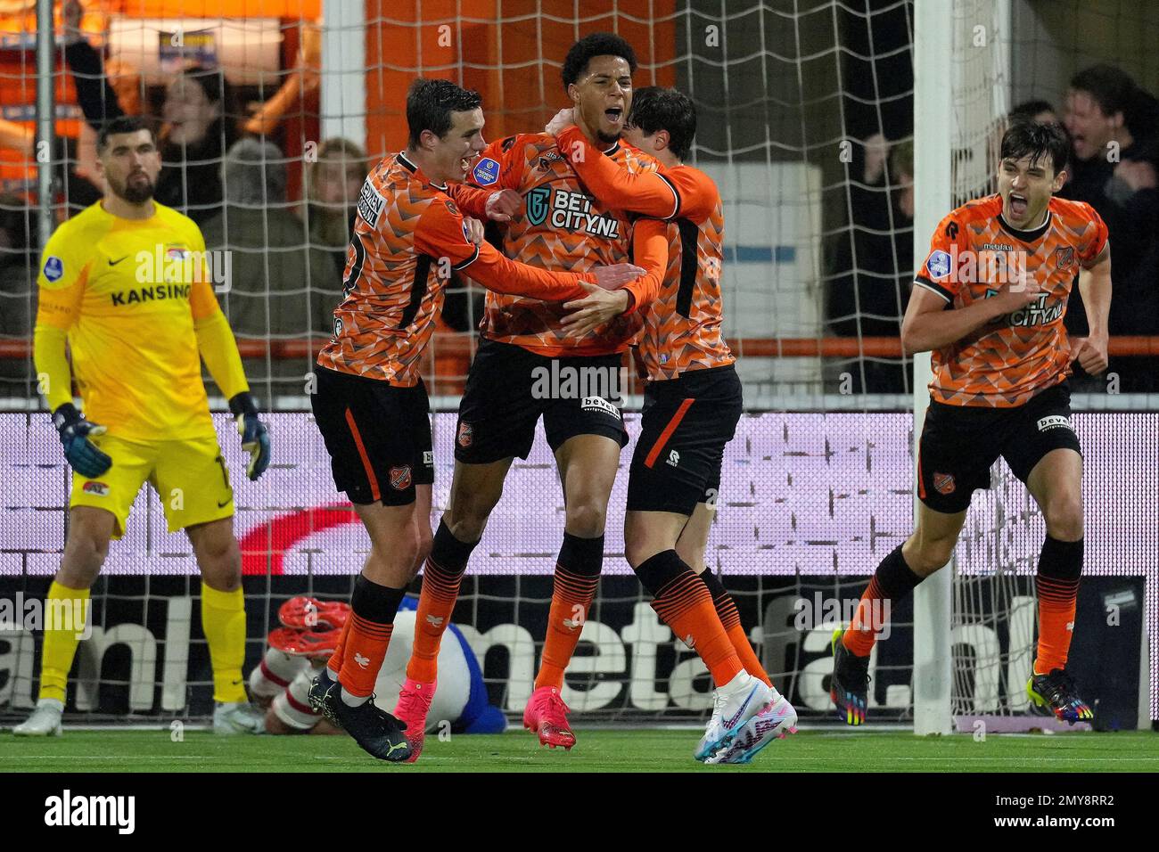 VOLENDAM - Xavier Mbuyamba of FC Volendam celebrates the 1-0 during the ...