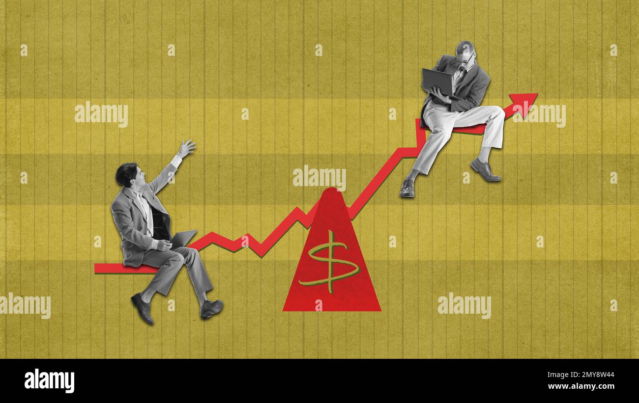 Contemporary art collage. Conceptual design. Making financial strategy ...